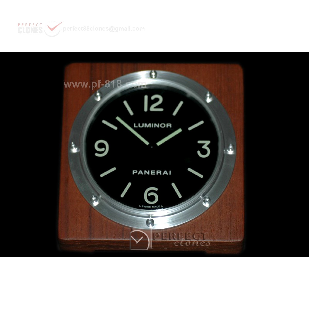 PNC25401 Teakwood Table Clock Pam 254 Swiss Quartz