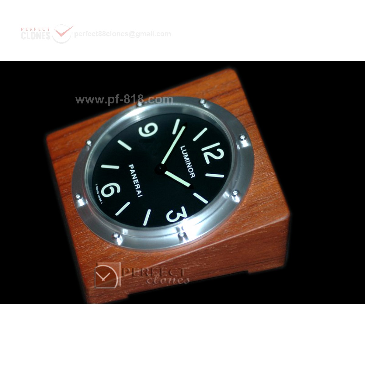 PNC25401 Teakwood Table Clock Pam 254 Swiss Quartz